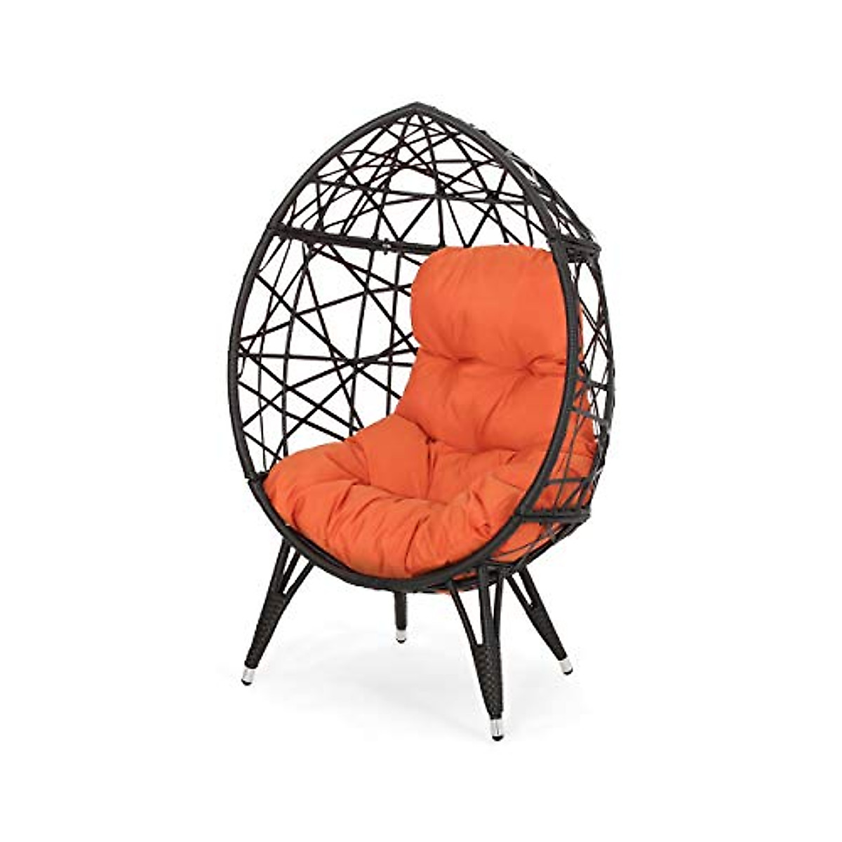 Great Deal Furniture Doris Outdoor Wicker Teardrop Chair with Cushion, Brown and Orange