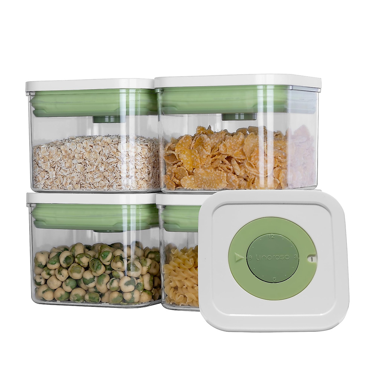 linoroso Pop Airtight Food Storage Containers with Time Recording Lids, BPA-Free Stackable Plastic Storage Containers Set of 4, Dry Cereal Container Set for Pantry Countertop Fridge Organization