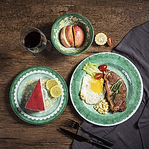 Cocorea Melamine Dinnerware Set, 12-Piece Unbreakable Plates and Bowls, Light weight for Outdoor Use, Green