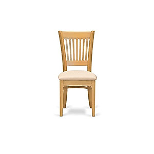 East-West Furniture AVVA7-OAK-C Mid-Century Dining Table Set- 6 Fantastic Dining Chairs with Linen Fabric Seat - A Wonderful Butterfly Leaf Round Dining Table (Oak Finish)