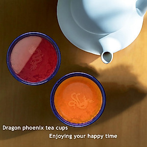 Dragon and Phoenix Tea Cups Set of 2, Handmade Jianzhan Tenmoku Tea Cup, Chinese Small Ceramic Kungfu Tea Cups (Purple)