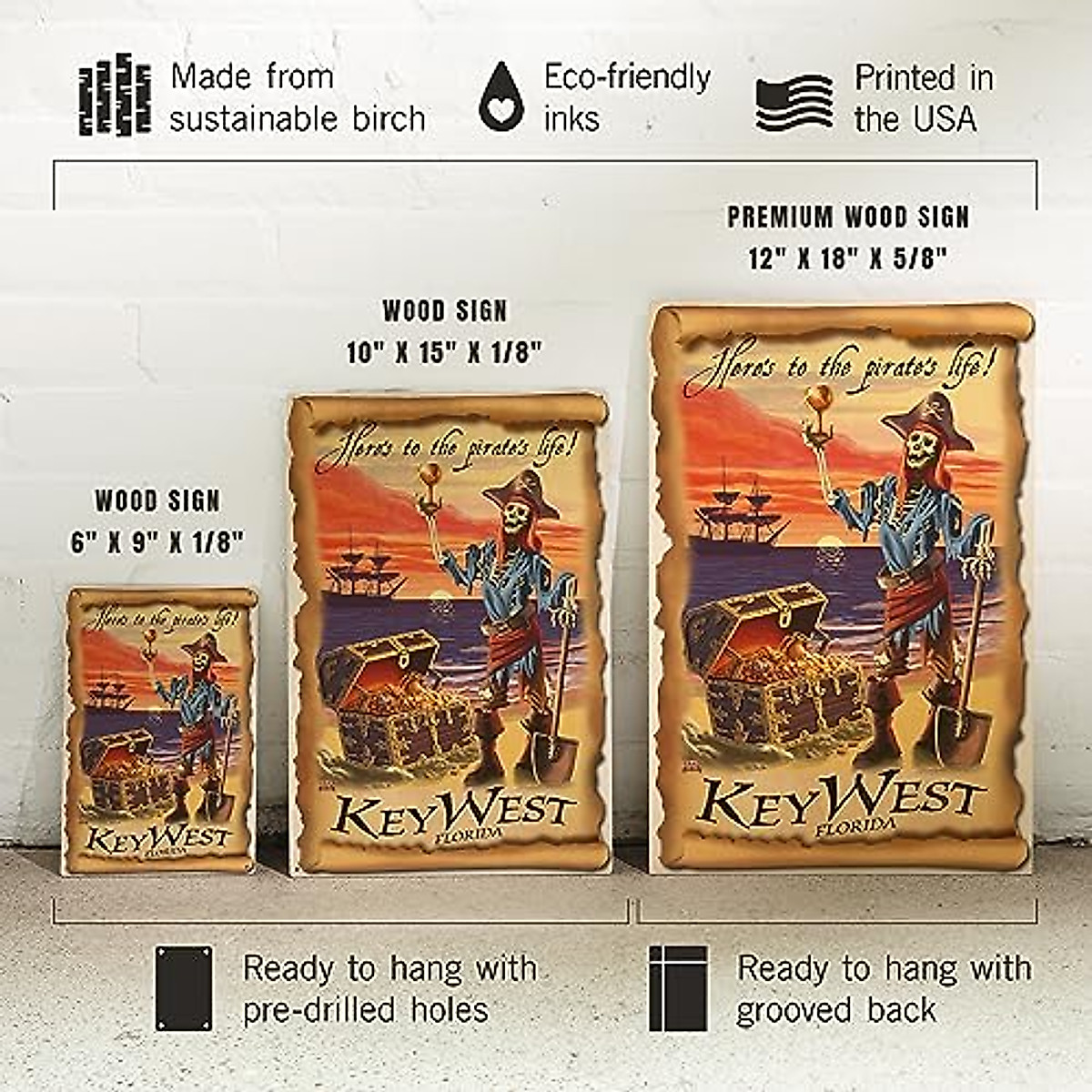 Lantern Press 6x9 Inch Wood Sign, Ready to Hang Wall Decor, Key West, Florida, Pirate Plunder