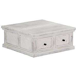 QJBSAVVA Coffee Table White 27.6"x27.6"x11.8" Solid Mango Wood,Entrance Table Tray Tables Center Table Low Table Suitable for Meeting Rooms, Reception Rooms, Offices