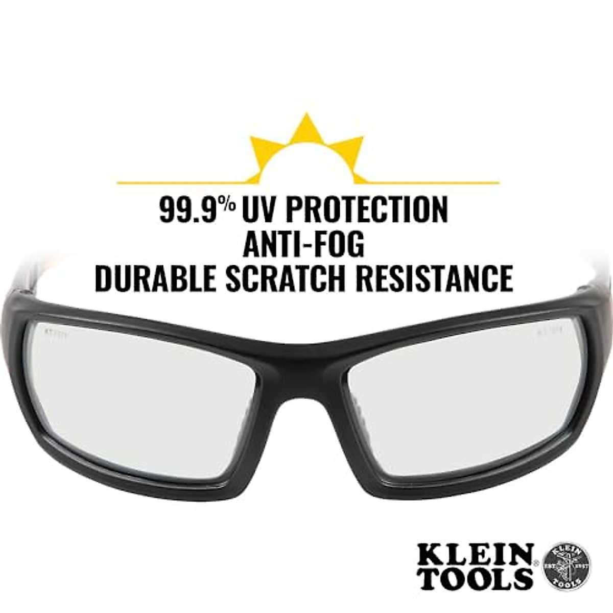 Klein Tools 60163 Safety Glasses, Professional PPE Protective Eyewear with Full Frame, Scratch Resistant and Anti-Fog, Clear Lens, 5.6 x 4 inch