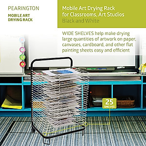 Pearington Mobile Wide Art Drying Rack for Classrooms, Art Studio, 25 Shelves, White