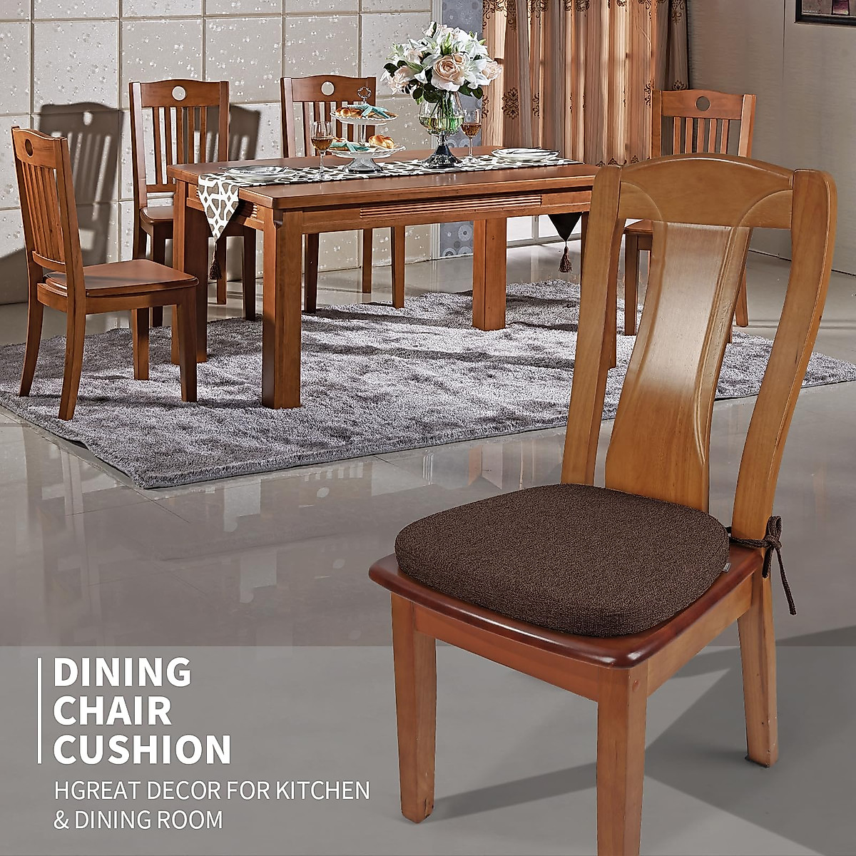 SINOSSO 4 Pack Pure Memory Foam Chair Cushions for Dining Chairs, Original Linen 16" U-Shape Comfortable Kitchen Chair Pads, Removable Slip Resistant Seat Cushions (Set of 4, Dark Brown)