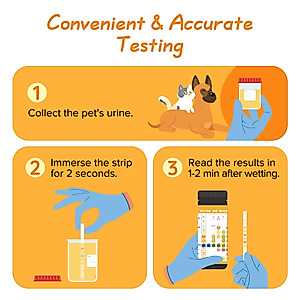 Easy@Home Pet Diabetes UTI Urine Test Strips 50 Counts, 10-in-1 Dog & Cat Urinalysis Kit Testing Glucose/Blood/Ketone/Bilirubin/pH/Protein/Urobilinogen/Nitrite/Leukocytes/SG