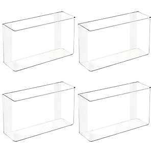 mDesign Plastic Adhesive Storage Organizer Container Bin for Kitchen Shelf, Countertop, Cabinet, or Pantry Organization - Space Saving for Sandwich Bag, Plastic Wrap, Linge Collection - 4 Pack - Clear
