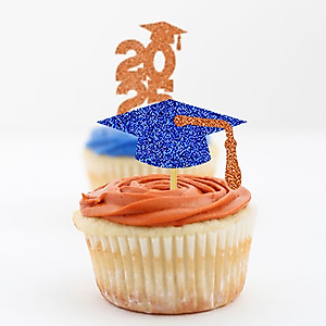 Graduation Cake Topper Congrats Grad Cupcake Toppers Kindergarten High School College University Glitter Decoration Blue Orange
