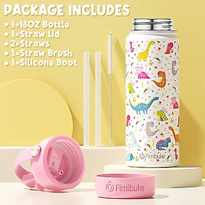 Fimibuke Kids Insulated Water Bottle, 18oz BPA FREE 18/8 Stainless Steel Kids Cup with Straw Travel Tumbler Double Wall Vacuum Leak Proof Toddler Water Bottle for School Boys Girls(1 Pack, Rainbow)