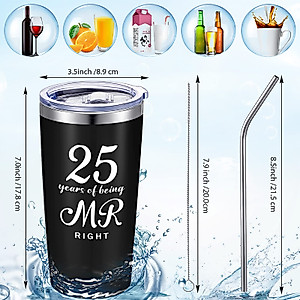 Cunhill 2 Pcs Wedding Anniversary Coffee Mug Being Mr/Mrs Always Right Present Set Anniversary Presents for Couple 20 oz Mug Tumbler with Lids for Grandparents Parents (25th Tumbler)