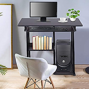 Computer Desk with Storage Shelve/Pullout Keyboard Tray/Monitor Stand - Modern Simple Study Wooden Desk with Metal Frame for Home Office - Writing Study Desk Office Desk Workstation