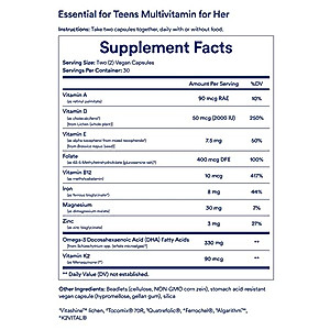 Ritual Teen Vitamins for Girls - Zinc, Vitamin A and D3 for Immune Function Support*, Omega-3 DHA & B12 for Brain Health, Non-GMO, Mint Essenced, 30 Day Supply, 60 Vegan Capsules