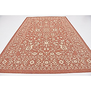 Unique Loom Outdoor Botanical Collection Area Rug - Allover (7' 1" x 10' Rectangle, Terracotta/ Beige)
