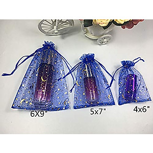 ANSLEY SHOP 100PCS Sheer Organza Bag Moon Star Design Pouches Jewelry Candy Bags Party Wedding Favor Gift Bags Packaging Drawstring Bags (4 x 6 Inch, Royal Blue)