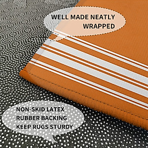 Orange Stripe Kitchen Rugs Set of 2,Country Garmhouse Thanksgiving Fall Holiday Water-Absorbing Runner Carpet Area Mat for Bedroom Bathroom Indoor Use Rubber Backing Accent Throw Washable Extra Large