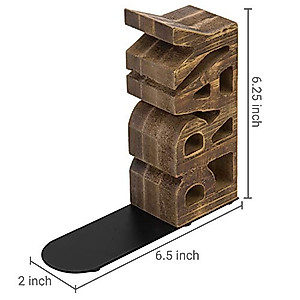 MyGift Rustic Burnt Wood Decorative Bookends with Read and Pray Carved Block Words, Home Office Children's Library Book Stand, 1 Pair