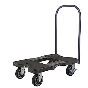 SNAP-LOC, All Terrain 4 Wheel Black Push Cart Dolly, Heavy Duty Dolly Cart, 6 Inch Casters, Push Bar & E Strap Attachment Included, 1,500 lb Capacity, Made in USA, Black
