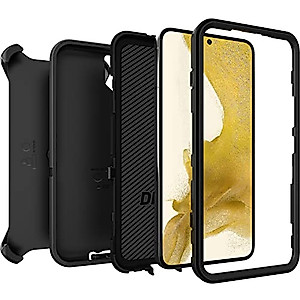 OtterBox Galaxy S22 Defender Series Case - BLACK, rugged & durable, with port protection, includes holster clip kickstand