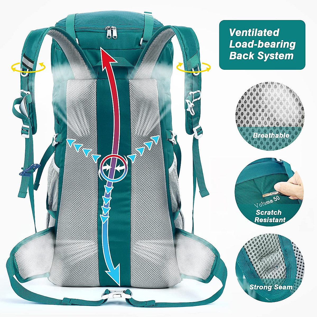 HOMIEE 50L Hiking Backpack Travel Bag Waterproof Camping Backpack with Rain Cover Lightweight Backpacking Backpack Rucksack