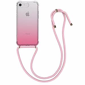 kwmobile Crossbody Case Compatible with Apple iPhone SE (2022) / iPhone SE (2020) / iPhone 8 / iPhone 7 Case Strap - Bicolor Dark Pink/Transparent