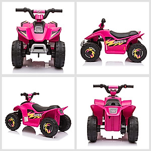 Aosom 6V Kids ATV 4-Wheeler Ride on Car, Electric Motorized Quad Battery Powered Vehicle with Forward/Reverse Switch for 18-36 Months Old Toddlers, Pink