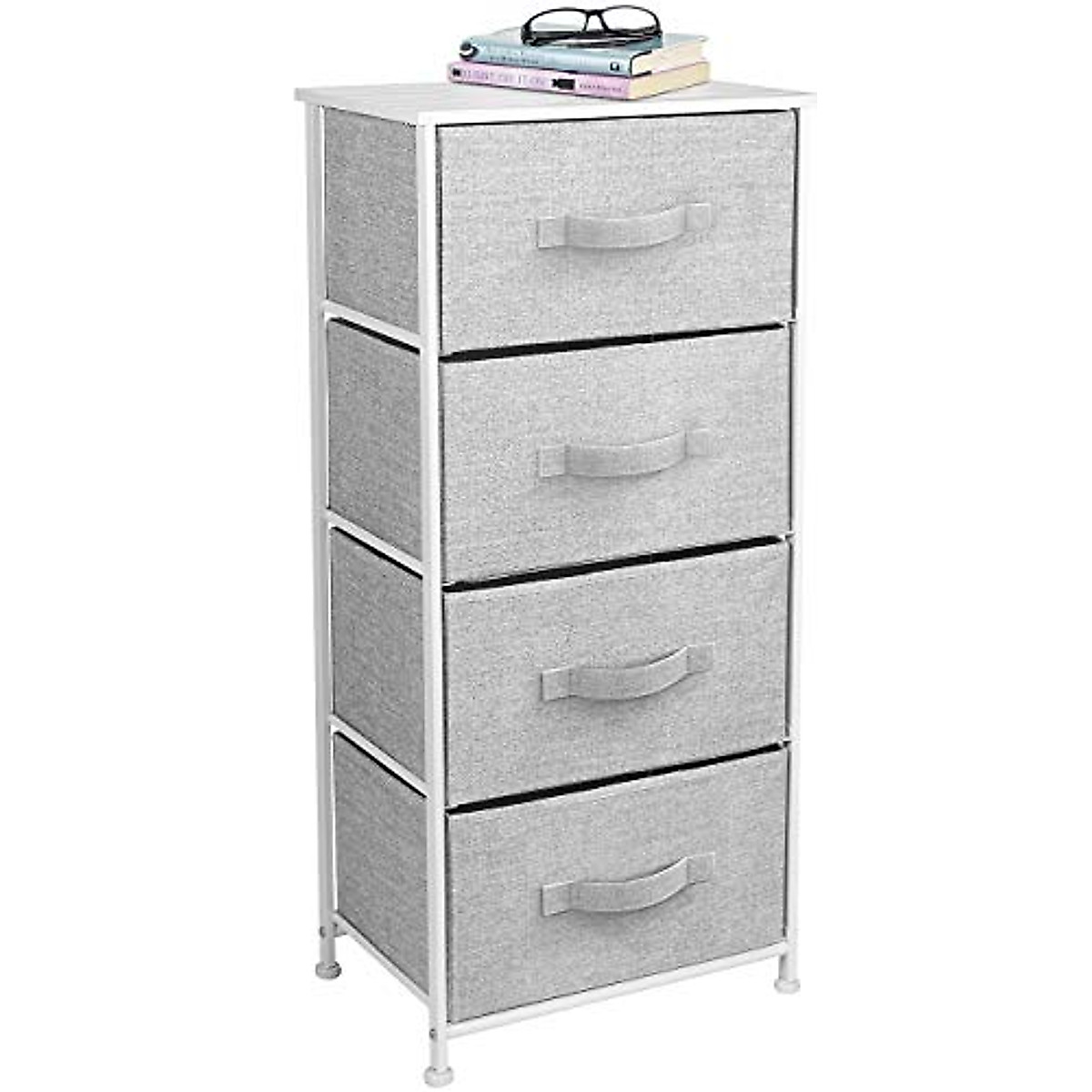 Sorbus Dresser with 4 Drawers - Tall Storage Tower Unit Organizer for Bedroom, Hallway, Closet, College Dorm - Chest Drawer for Clothes, Steel Frame, Wood Top, Easy Pull Fabric Bins (White/Gray)