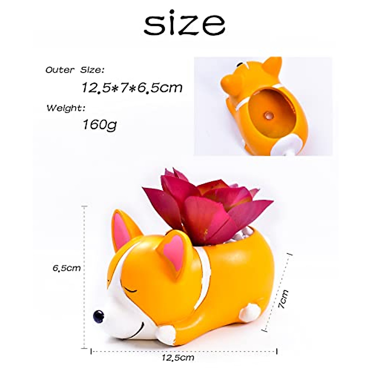 Cute Corgi Sleeping Pet Flowerpot with Drainer Garden Flowerpot Resin Succulent Potted Bonsai Plant Stand Home Desk Mini Ornaments Balcony Gardening Flowerpot Does Not Contain Plants
