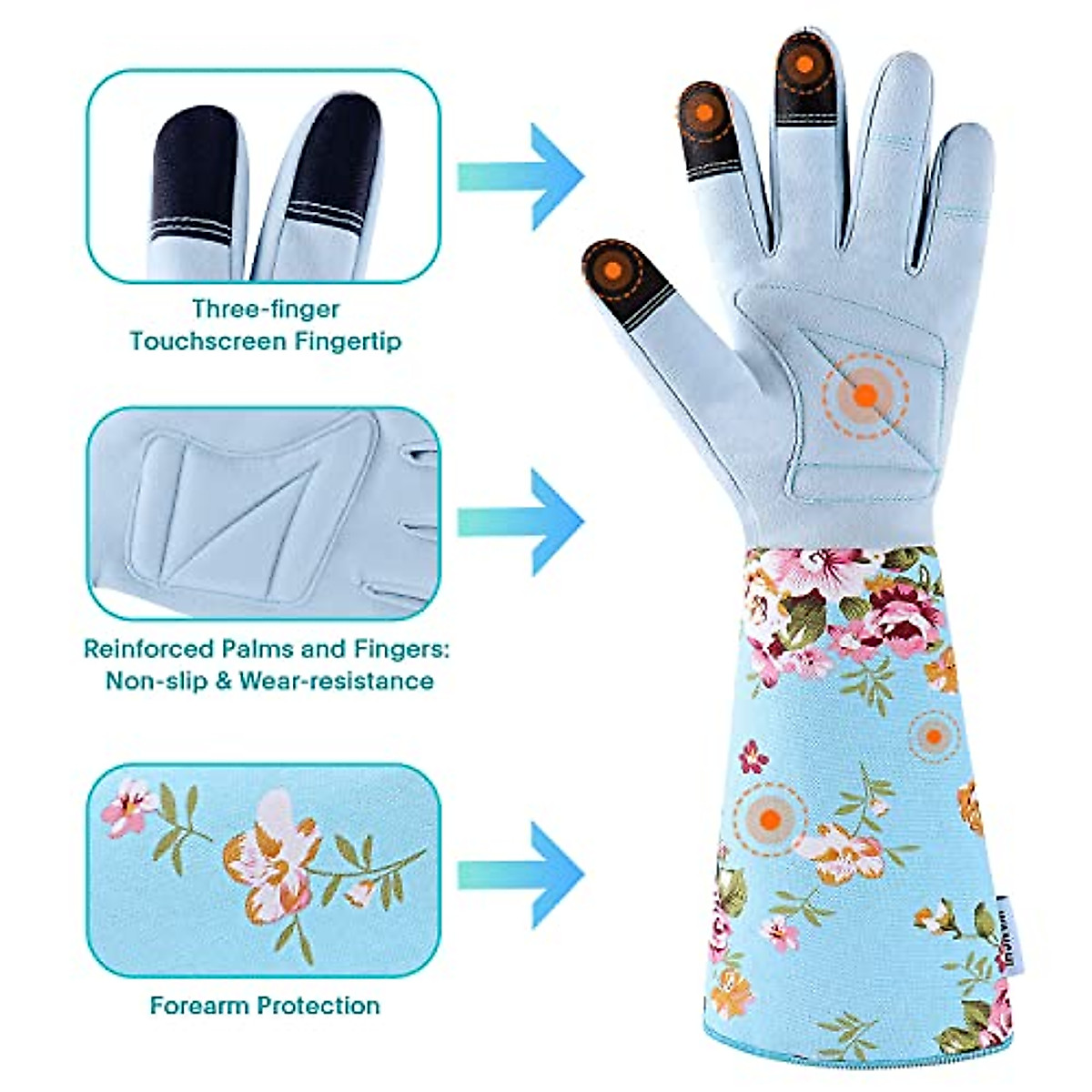 WANCHI Garden Gloves for Women Long Sleeve Gardening Gloves Thorn Proof Rose Pruning Gloves Light Protective Work Gloves for Yard & Outdoor Work Blue Large