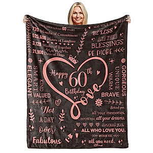 60th Birthday Gifts Blankets for Women,Happy 60th Birthday Unique Gifts Throw Blanket for Women Him or Her Women,60thBirthday Decorations Gift Ideas Best Birthday Blanket Rose Gold