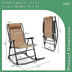 ZHYH Patio Camping Rocking Chair Folding Rocking Chair Footrest Blue