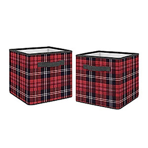 Sweet Jojo Designs Red and Black Woodland Plaid Flannel Organizer Storage Bins for Rustic Patch Collection - Set of 2