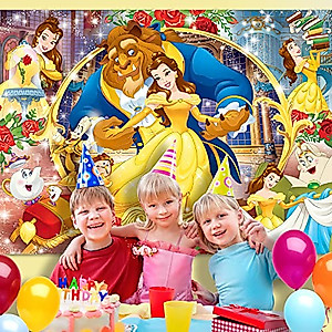 Beauty and The Beast Backdrop,7x5 FT Princess Belle Banner Princess Belle Background Beauty and The Beast Theme Birthday Party Backdrop Supplies & Decor for Girls
