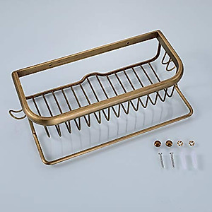 VINSNI Antique Brass Shower Shelf Bathroom Shelf Shower Organizer Basket Wall Mounted