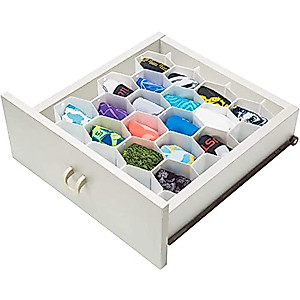 Flytianmy 32Pcs Honeycomb Drawer Organizers Adjustable Partition Storage for Underwear Socks Bras Ties Belts Scarves White Total of 72 Slots