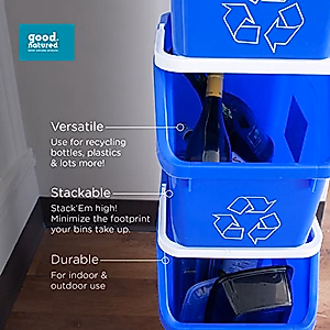 Good Natured Stackable Recycle Bin with Handle, 6 Gallon / 25 Liter - Ideal for Kitchen, Home & Indoor Use - Compact & Small Recycling Bin - Perfect for Recycling Cans, Blue Recycle Bin for Easy Trash Sorting