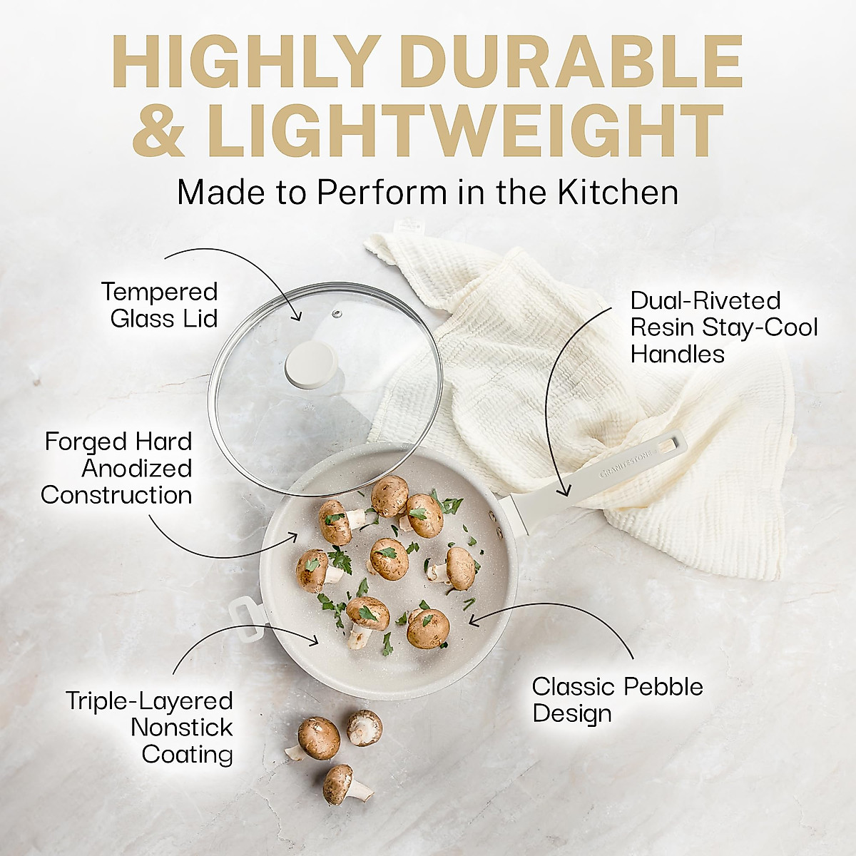 Granitestone 14 Inch Non Stick Frying Pans with Lid, Large Frying Pans Nonstick with Lid, Non Toxic Family Sized Nonstick Skillet, Multipurpose Nonstick Frying Pan, Oven Safe Skillet, Dishwasher Safe…