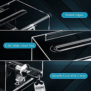 KYODOLED Clear Donation Box with Lock,Ballot Box with Sign Holder,Suggestion Box Storage Container for Voting, Raffle Box,Tip Jar 6.2" x 4.6" x 4.0"