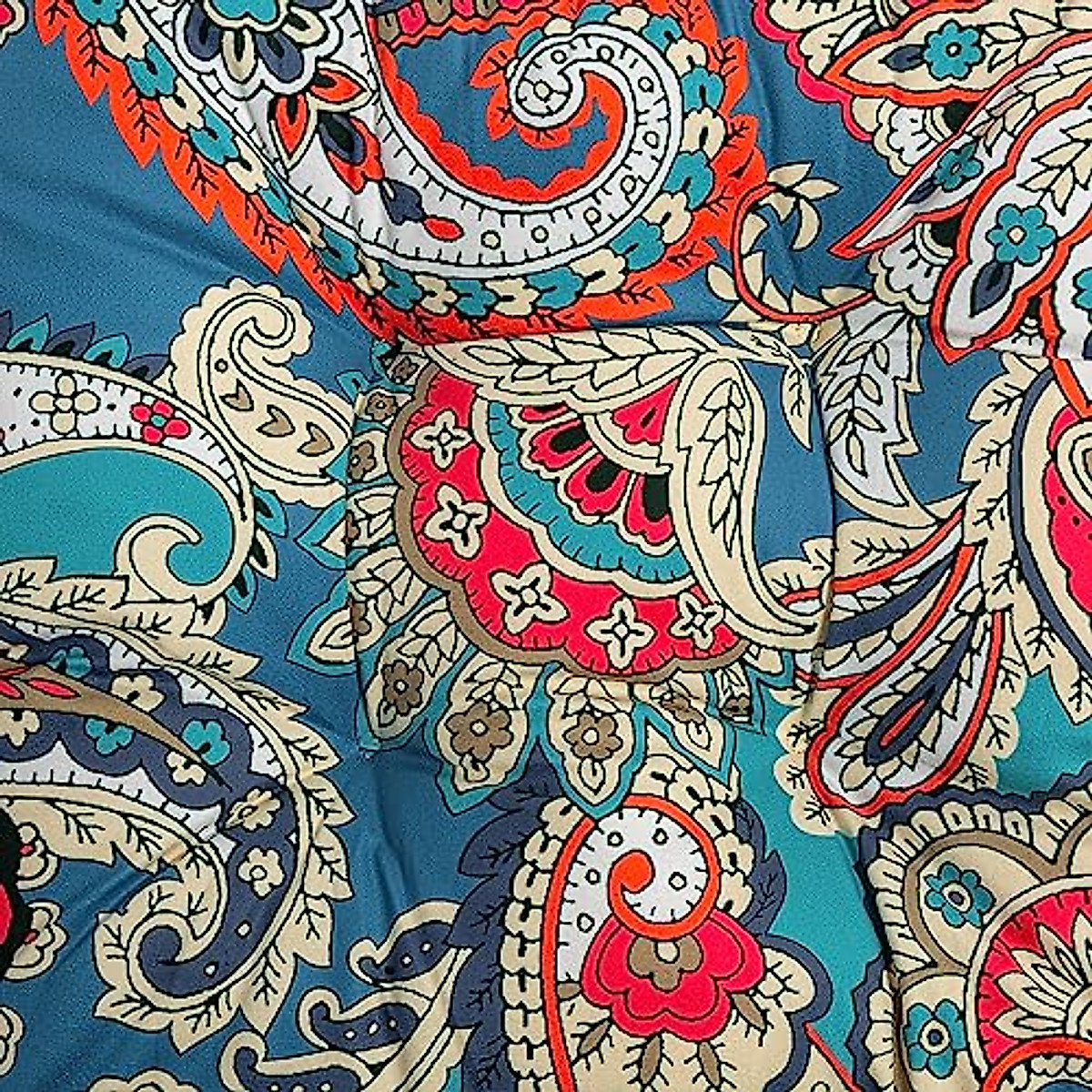 Makimoo 2-Pack Outdoor/Indoor Wicker Patio Seat Cushion Pad with Ties - Weather Resistant, Decorative Dining Chair Cushion, 17" x 17" (Blue Trumpet Flowers)