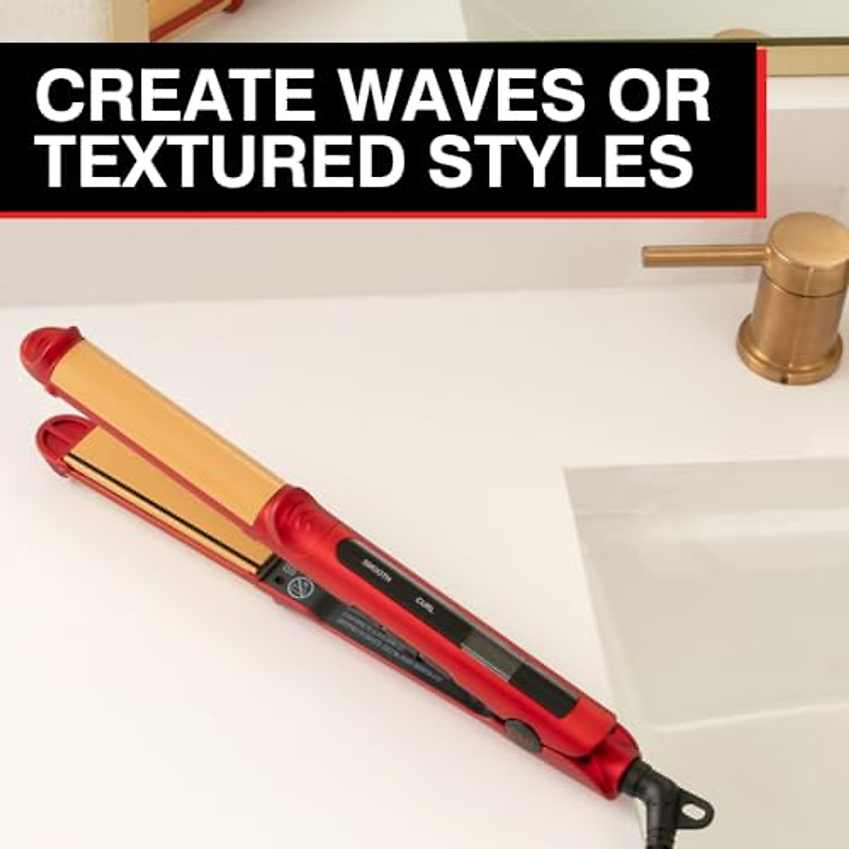 CHI 3-In-1 Hairstyling Iron, Versatile Styling Iron To Smooth, Curl, or Flip Hair, Adds Shine & Reduces Frizz, 1" Iron, Ruby Red