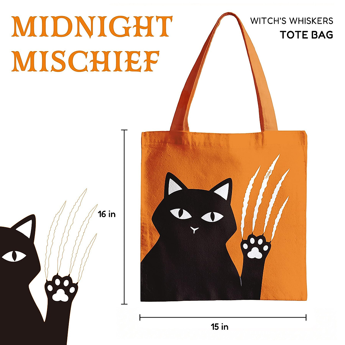 yesbox Gift Tote Bag - Vibrant Orange Canvas, Eco-Friendly, Cute Cat Design Ideal for Halloween Festivities, Trick or Treat, Travel, and Daily Use!