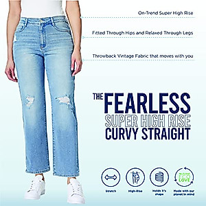 WallFlower Women's Size Fearless Curvy Straight Denim Super High-Rise Insta Vintage Juniors Jeans (Standard, Alpine, 18 Plus