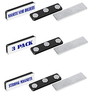 Magnetic Badge Holder 3 Pack for Classroom Students, Office Workers - Reusable Strong ID Badges with 3M Adhesive Backing for Clothes, Uniforms, Shirts - Magnet Name Tags - Name Tag Back Plates, 3 Sets