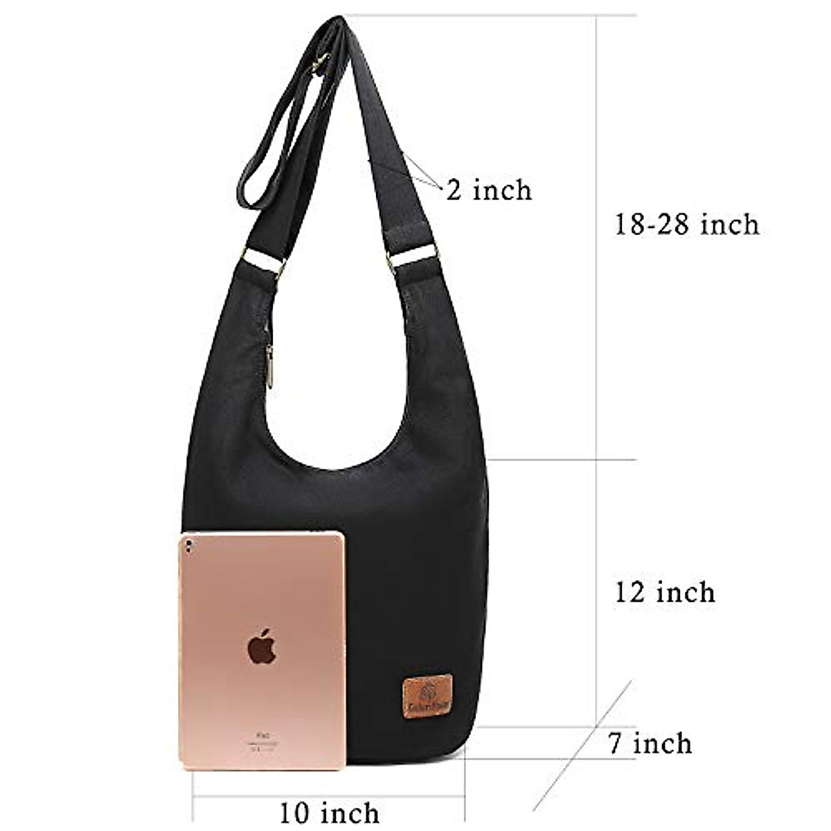 Hippie Crossbody Bag Top Zip Retro Canvas Sling Bag Jacquard cloth Handmade Bags (Black)