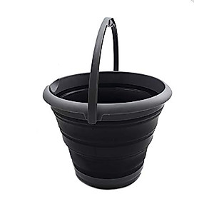 SAMMART 10L (2.64Gallon) Collapsible Fishing Bucket - Foldable Round Tub - Portable Plastic Water Pail - Space Saving Outdoor Waterpot - Trunk Organizer (1, Grey/Black)