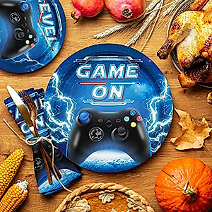 Video Game Party Supplies Kit Serve 25,Includes Dinner Plates,Dessert Plates,Napkins,Cups,Cutlery,Tablecloth,Banner for Gamer Birthday Party Decorations for Boys Adults.