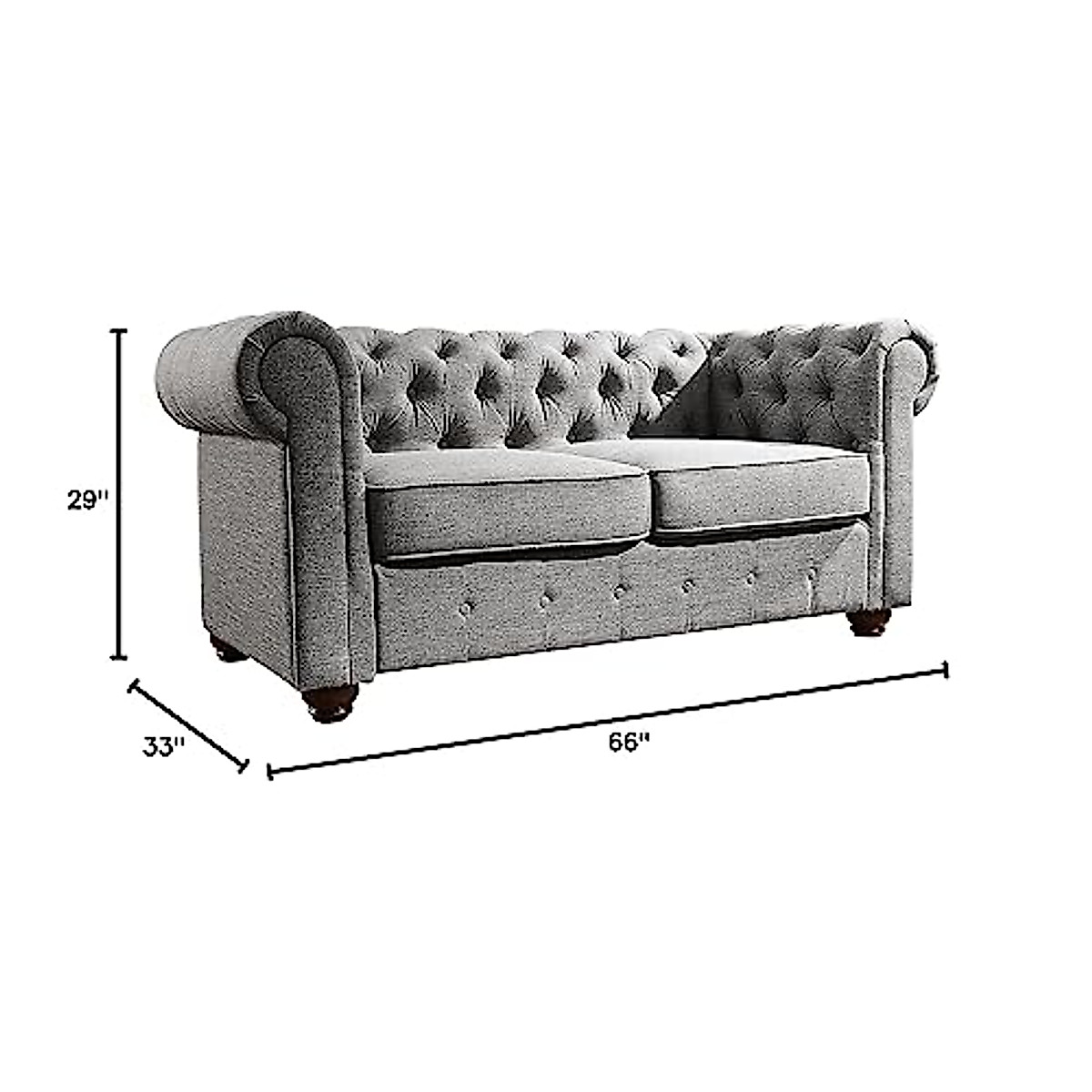 Rosevera Genevieve Upholstered Fine Polyester Collection Tufted Loveseat Couch, Contemporary Chesterfield Armrest,Sectional Sofa for Living Room Apartment, 2SEAT, Gray 2SEAT