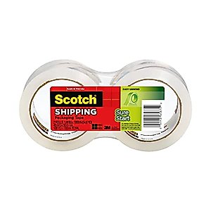 Scotch Sure Start Packaging Tape, 1.88" x 54.6 yd, Designed for Packing, Shipping and Mailing, No Splitting or Tearing, 3" Core, Clear, 2 Rolls (3450-2)