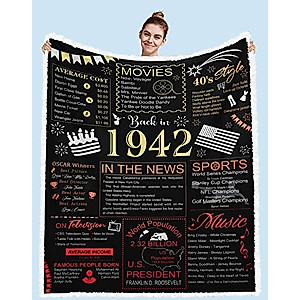 Chfukew Vintage 1942 Sherpa Fleece Blanket Gifts for Women Men, Back in 1942 Theme Birthday Gift for Dad Mom Grandma Grandpa Warm 81st Birthday Blanket for Bed Sofa