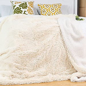 CHOSHOME Faux Fur Throw Blanket Throw Size, Plush Reversible Faux Fur and Sherpa Fleece Blanket Lightweight Fuzzy Shaggy Blanket, Comfy Fluffy Blankets and Throws for Couch Sofa Bed, 50"×60", Beige